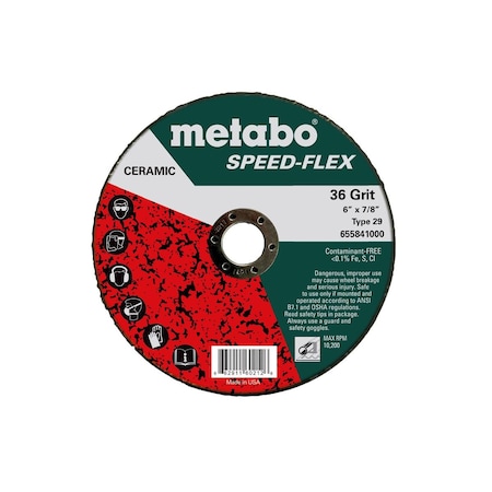 Metabo Resin Fiber Disc 6" Speed-Flex Ceramic 36 Grit, 7/8", T29 Fiberglass 655841000 | Zoro